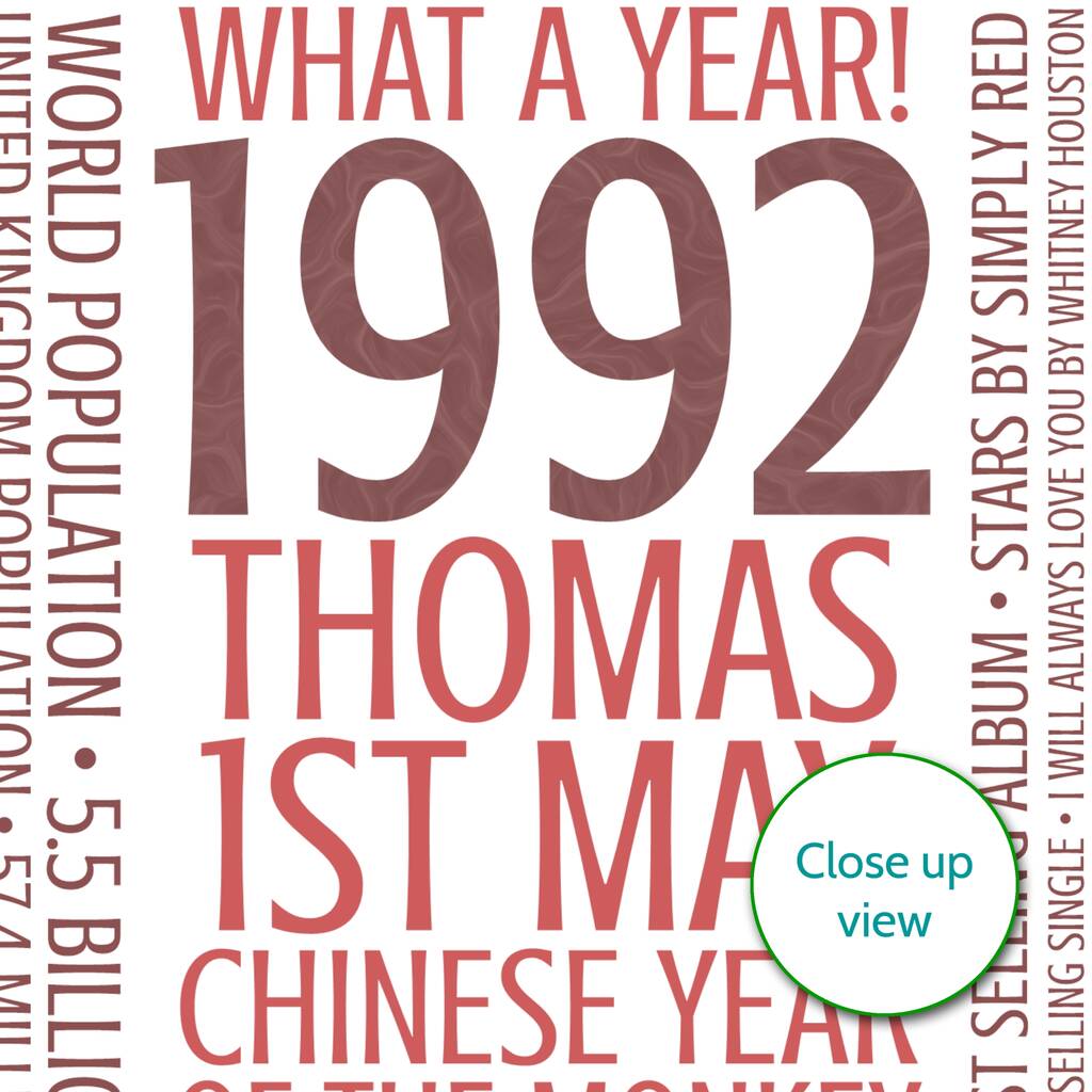 Personalised 30th Birthday Print Gift Year Facts 1992 By elevencorners ...