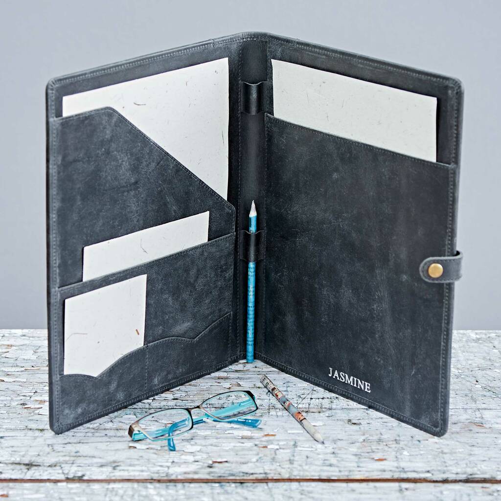 Personalised Black Buffalo Leather Document Portfolio By Paper High ...