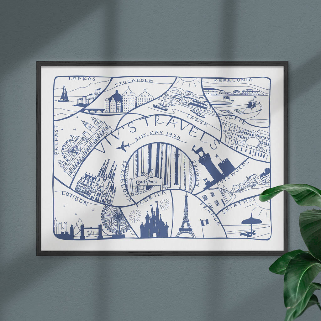 Personalised Travel Adventures Map Print By Places & Spaces Art Co ...