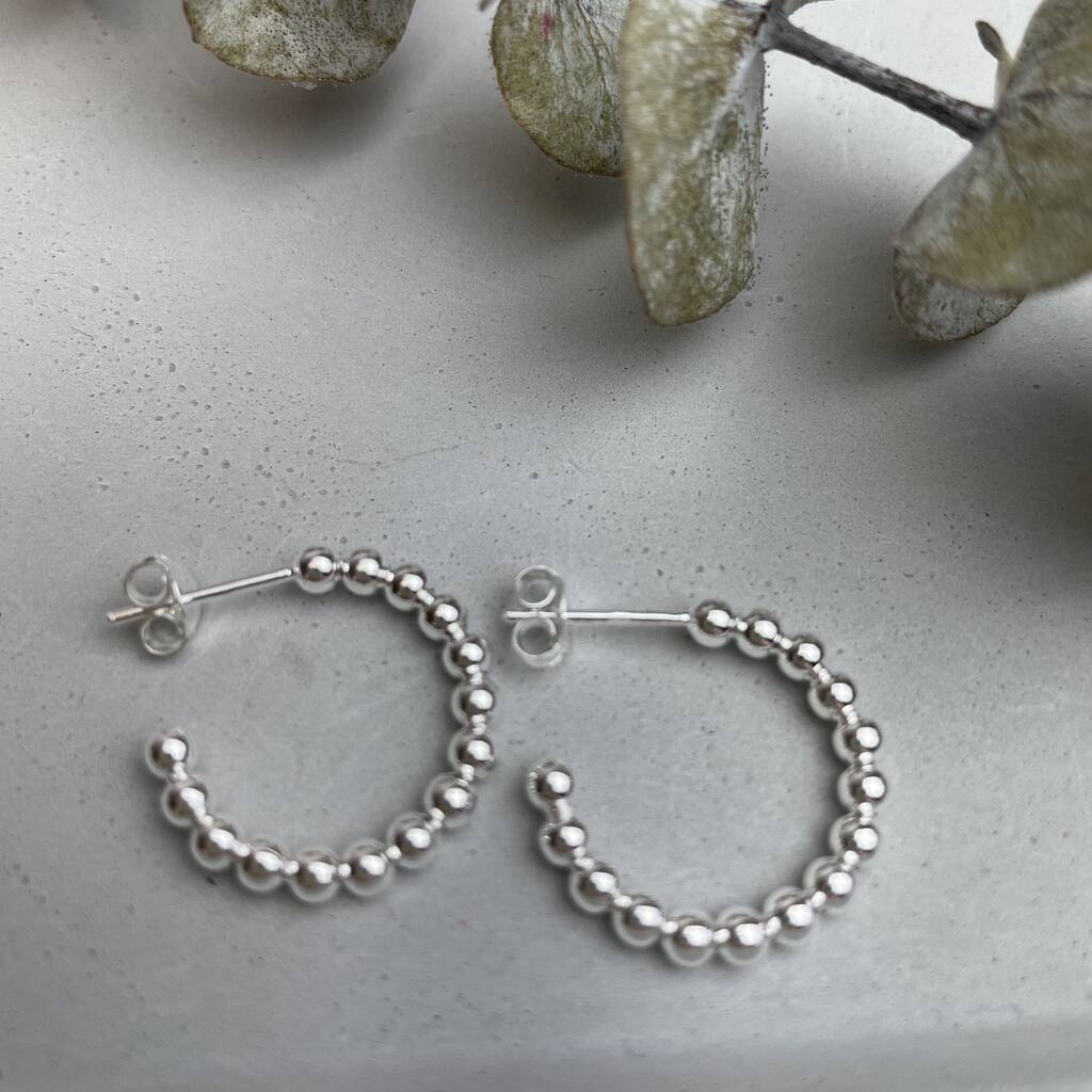 Sterling Silver Jewellery, Bead Ball Hoops Earrings By Secret Halo