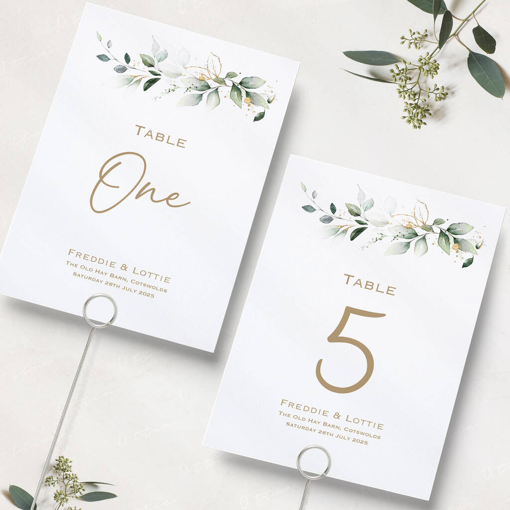 Wedding Table Numbers Green And Gold Leaf By Ottie Design ...