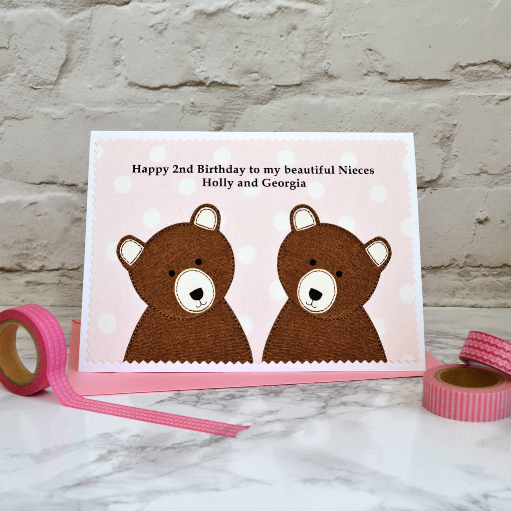 Bears Personalised Twin Girl New Baby Birthday Card By Jenny Arnott Bears Personalised Twin Girl New Baby Birthday Card By Jenny Arnott