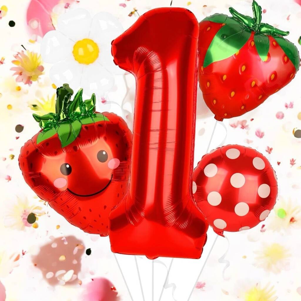 Five Piece Berry 1st Birthday Balloon Set By Pretty Little Presents