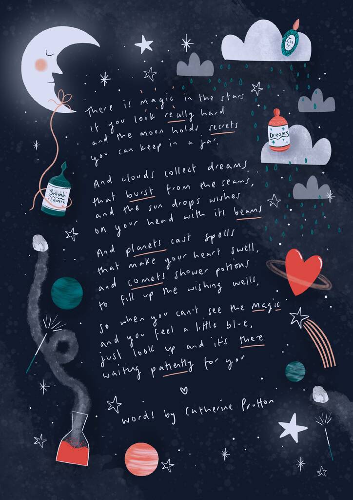 Disco Ball Illustrated Poem Print By Words by Catherine Prutton