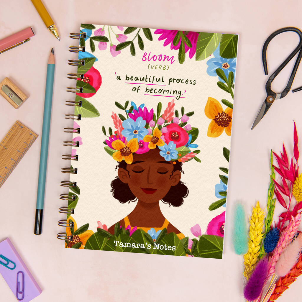 Bloom Floral Woman Personalised Notebook By Flourish Paperworks
