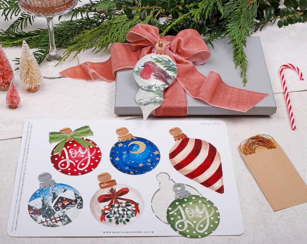 12 Christmas Gift Tags With Bauble Design And Gold Twine By Making Meadows