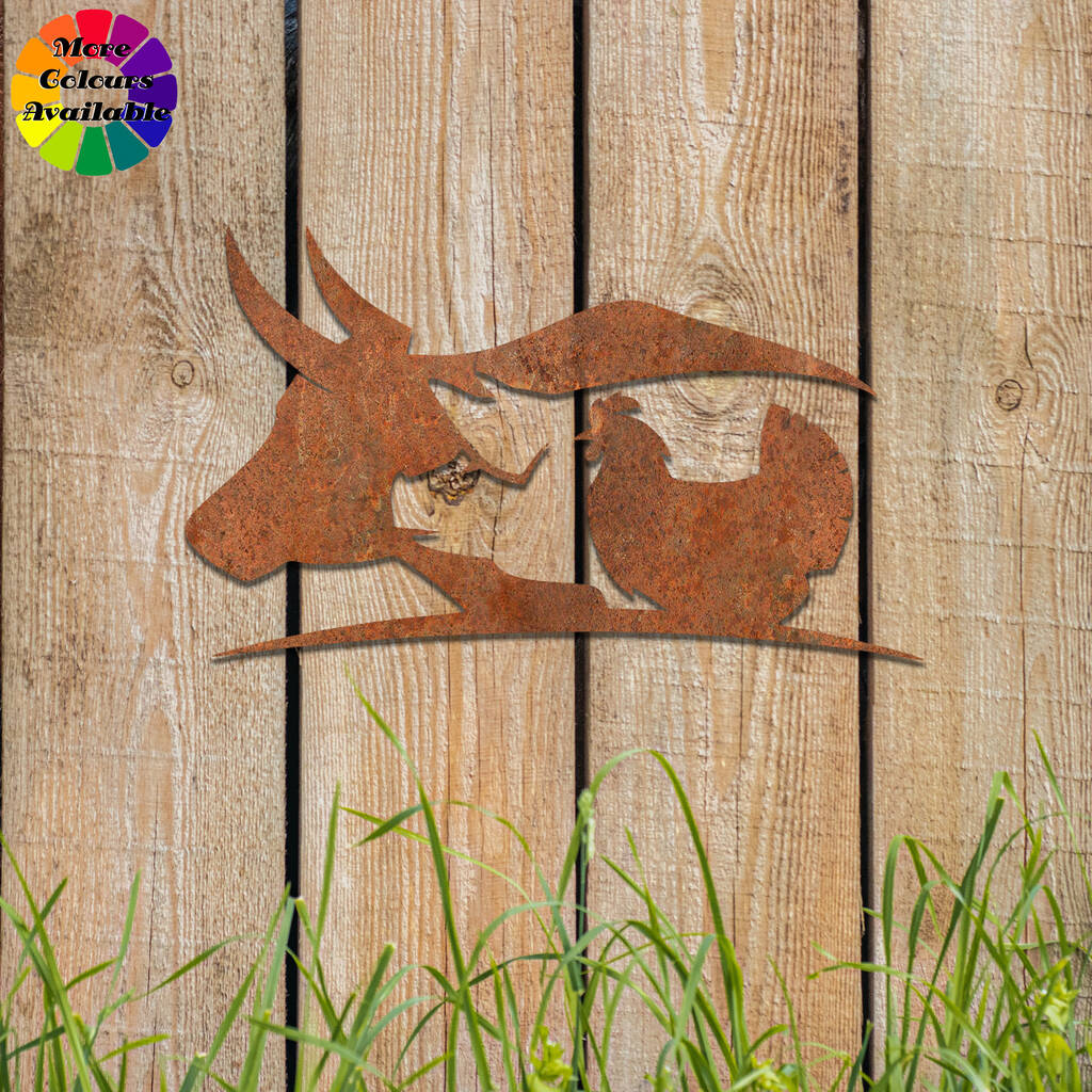 Cow Dog And Chicken Decor Farmers Gift Rusty Metal Art By Duke Craft ...
