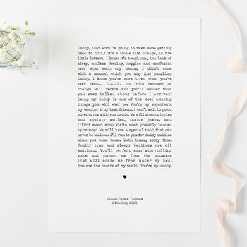 Newborn Letter To New Daddy Print By The Stamford Studio ...