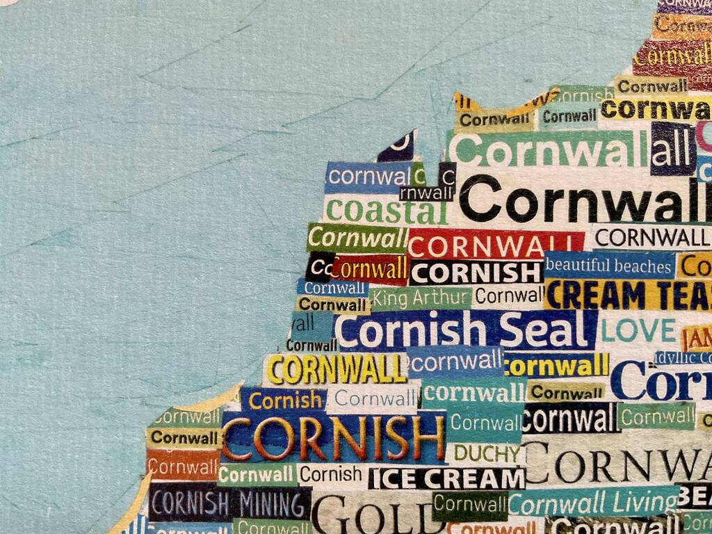 Cornwall Map Upcycled Paper Collage Print By Junk Mail Art ...