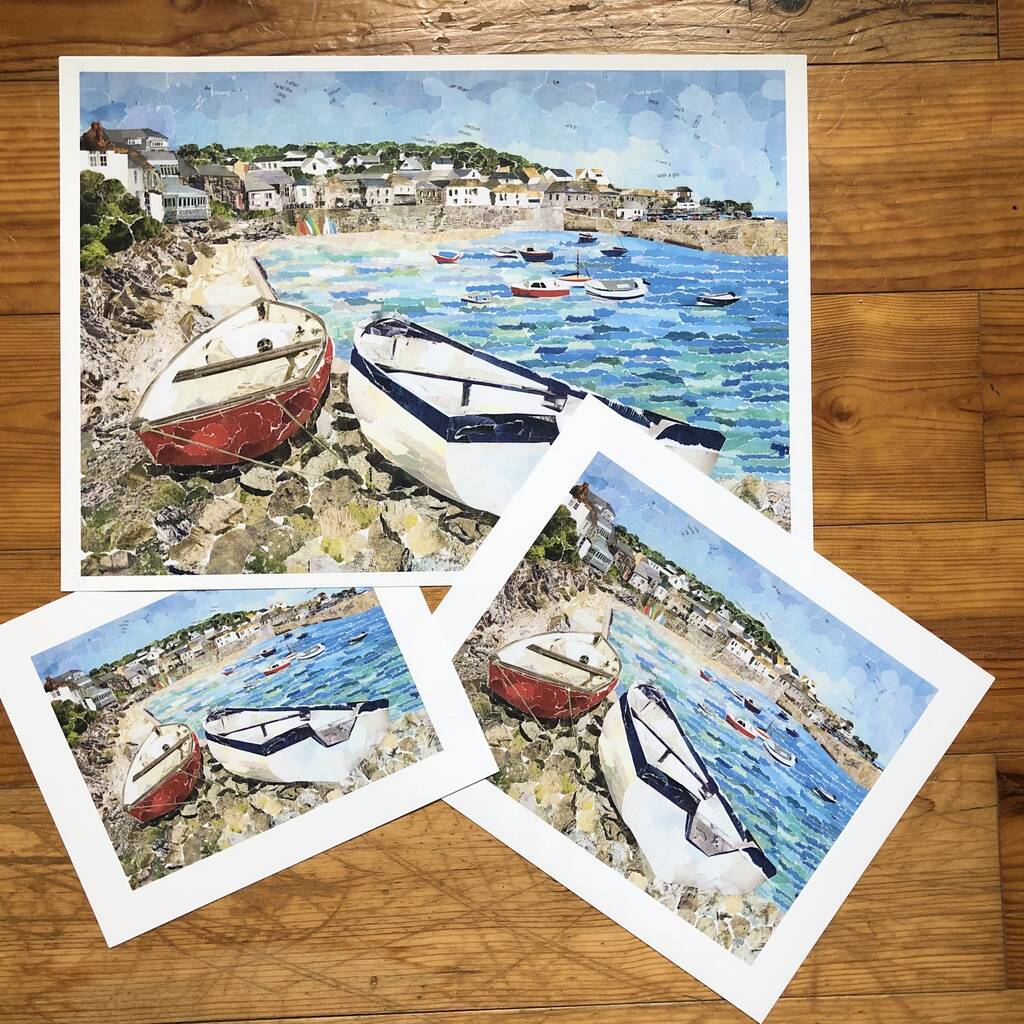 Mousehole Cornwall Upcycled Paper Collage Print By Junk Mail Art ...