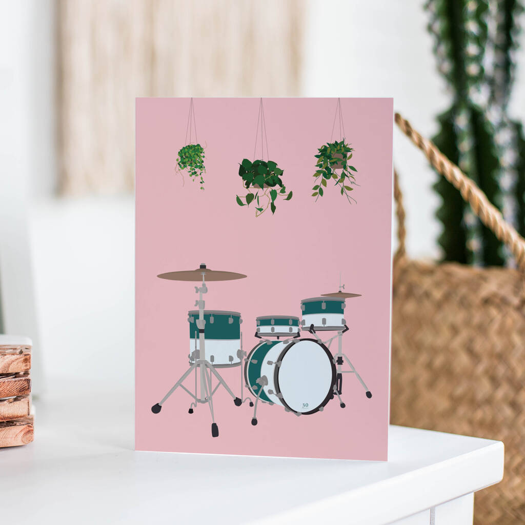 Drum Kit Houseplant Card | Music Greetings Card By Thirty Forest ...