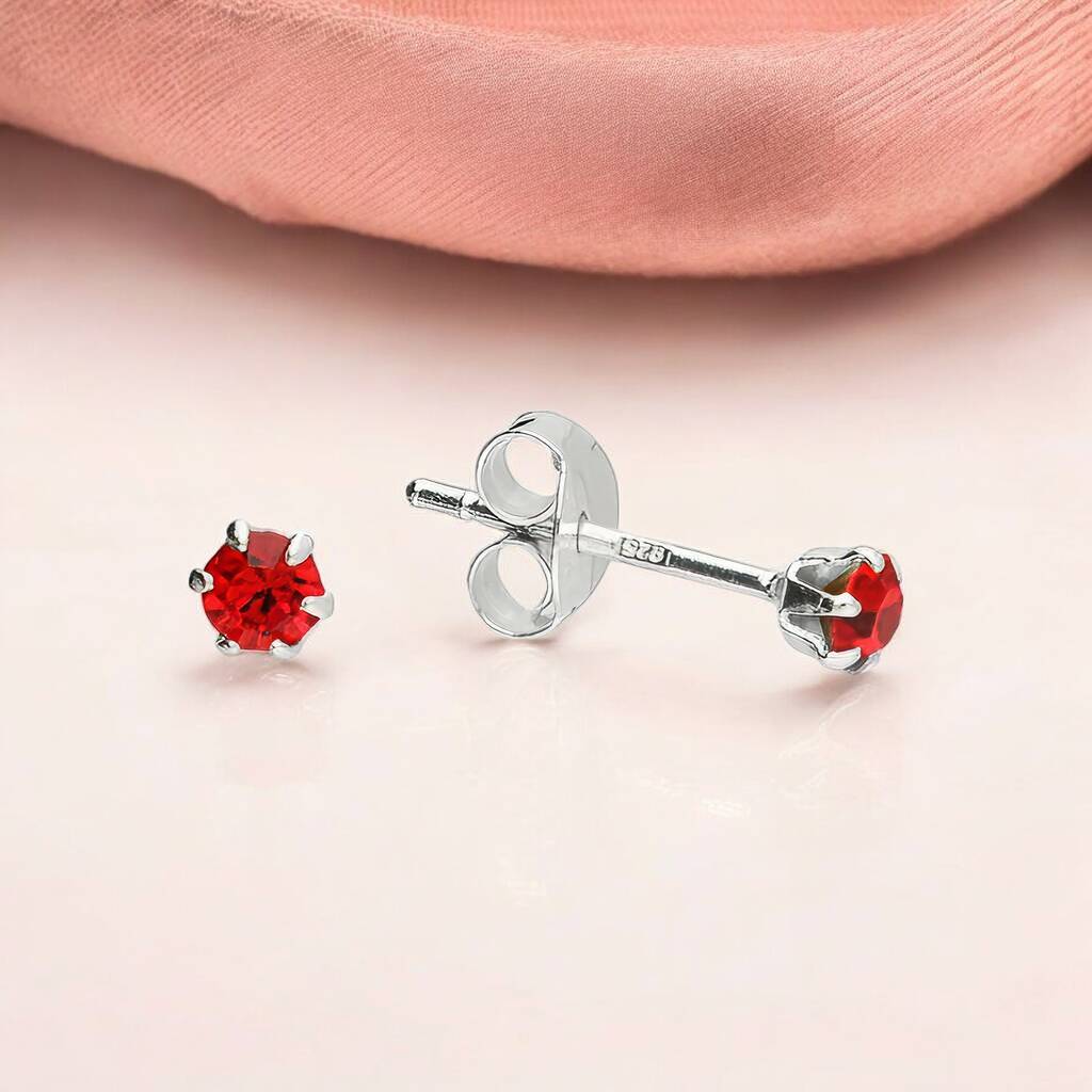 Mini Sterling Silver Ruby Cz Stud Earrings By Songs of Ink and Steel