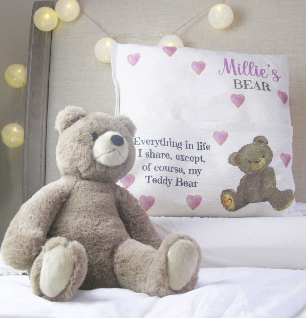 Personalised Childs Cushion With Teddy Bear By Mac and lilly ...