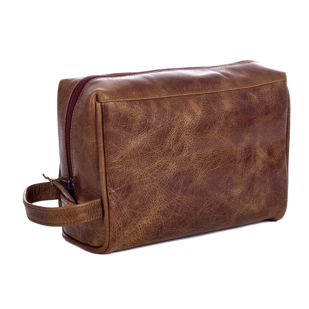 personalised leather wash bag by paper high | notonthehighstreet.com