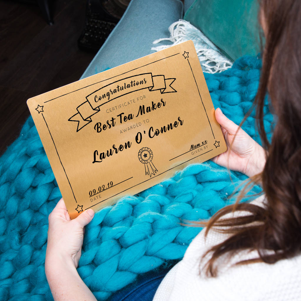 personalised gold certificate metal sign by ellie ellie ...