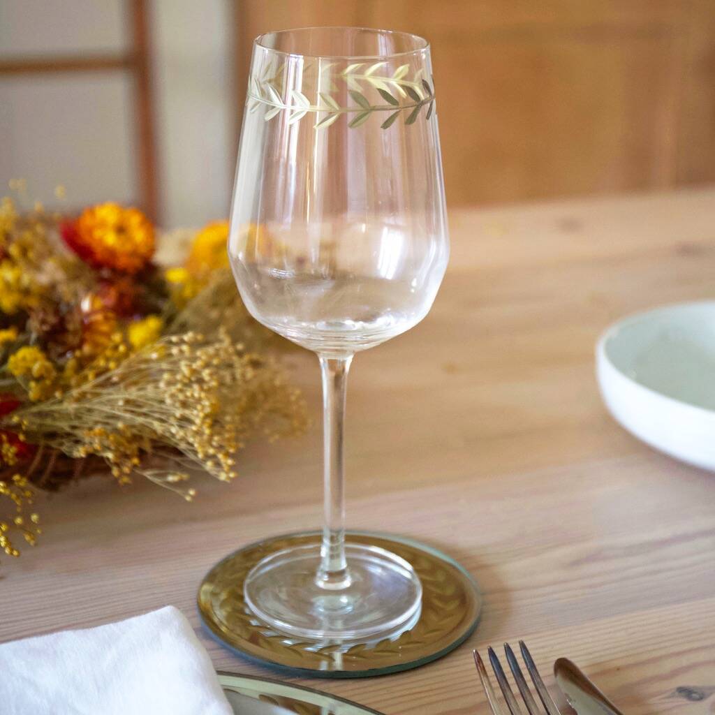 Laurel Leaf Wine Glass By Lisa Angel