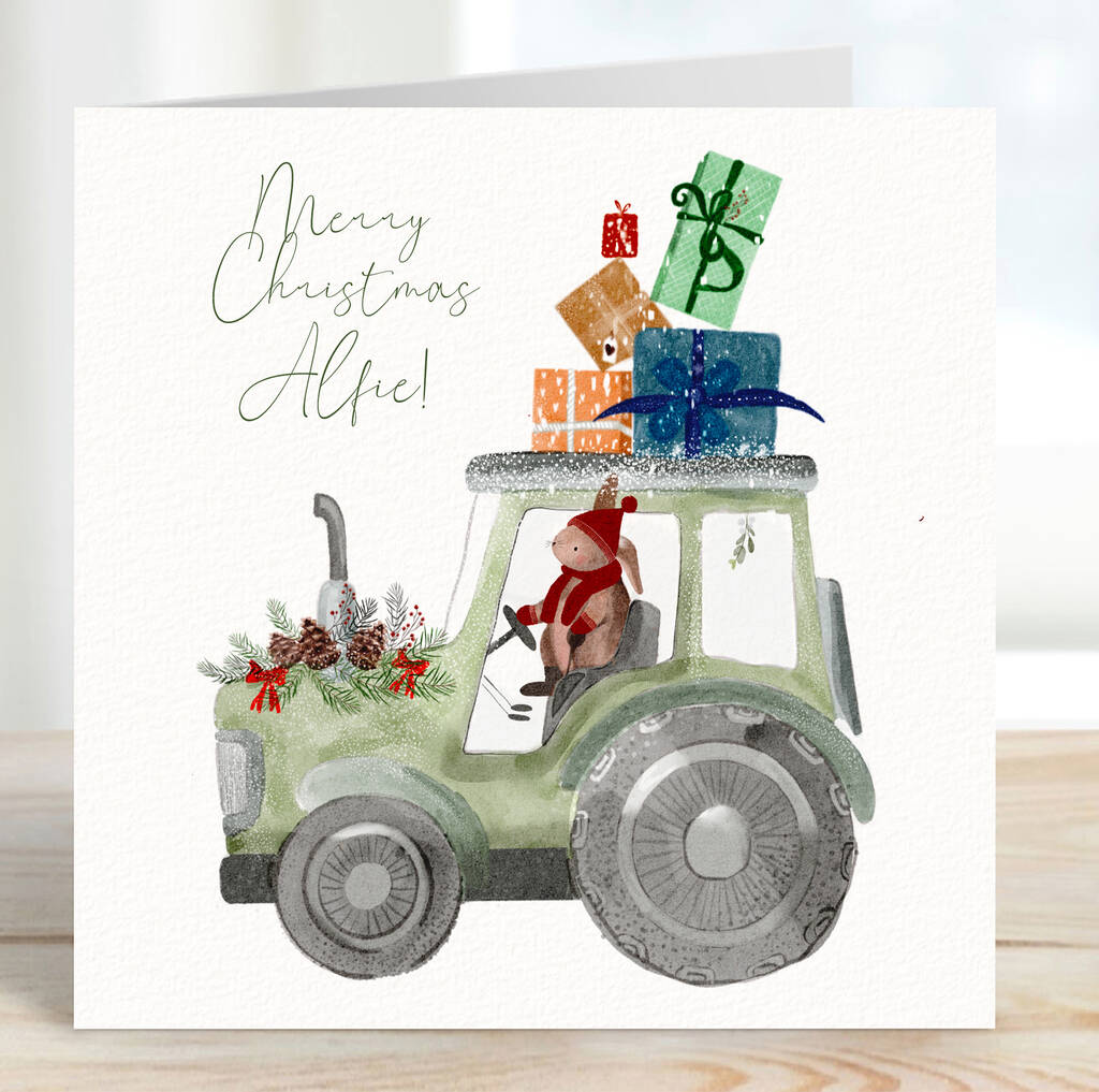 Personalised Tractor Christmas Card By Willow & Hue
