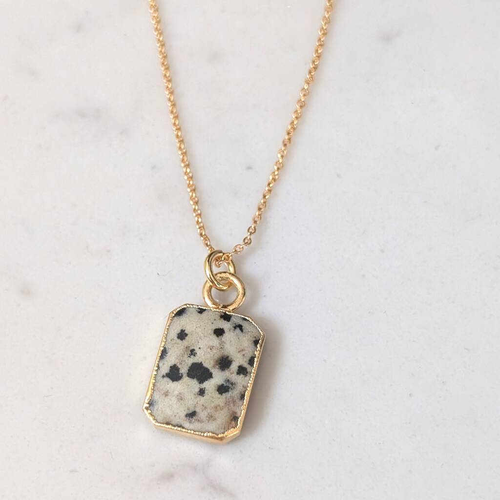 The Rectangle Dalmatian Jasper Necklace, Gold Plated By Lapis London