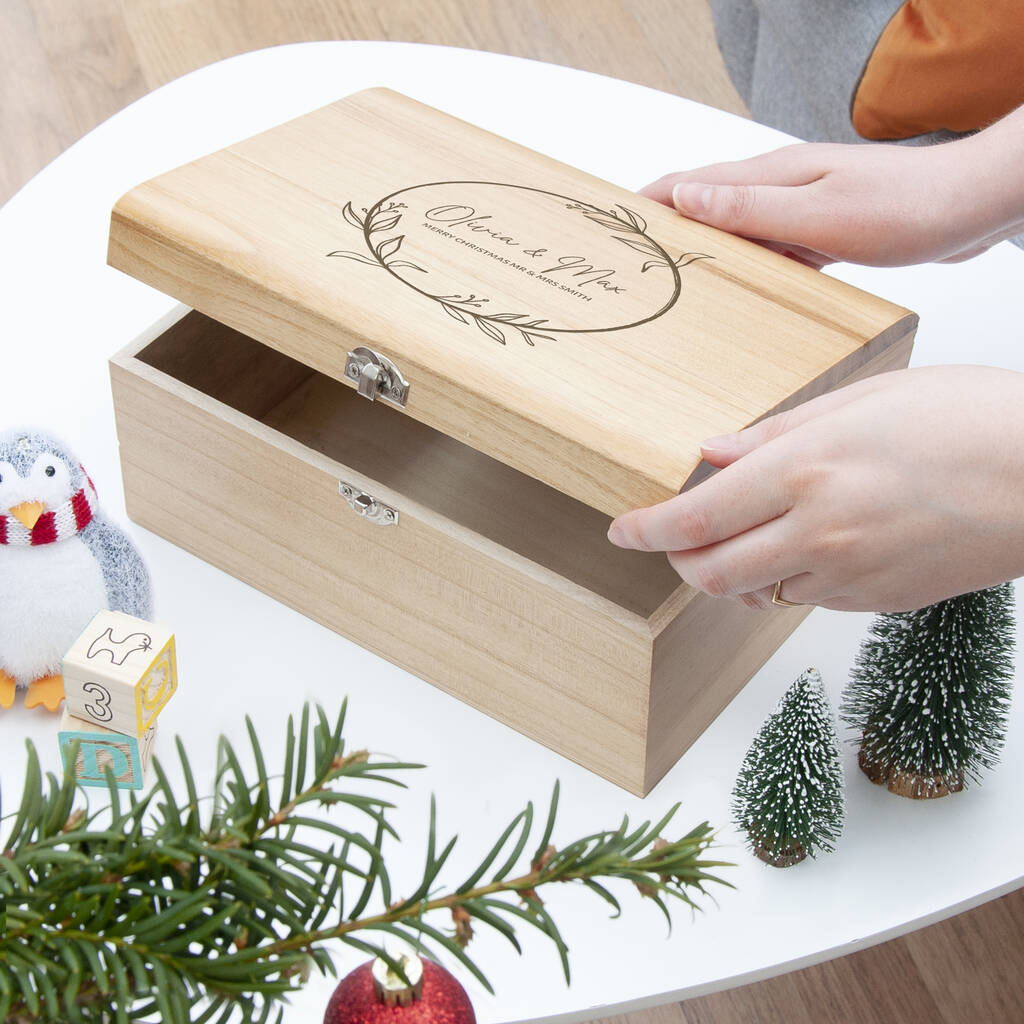 Personalised Couple's Christmas Wooden Keepsake Chest By JUNGLEY ...