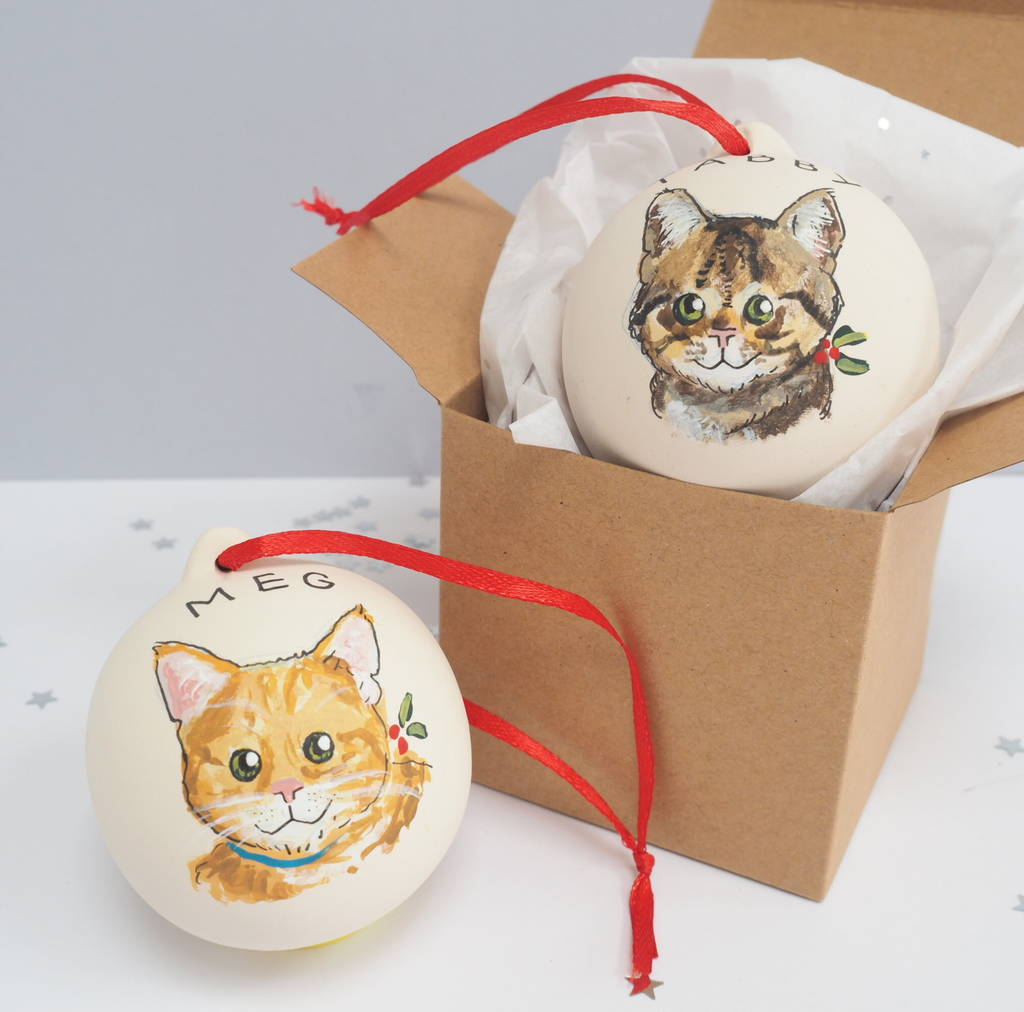 cat's christmas bauble decoration portrait by katie simpson ...