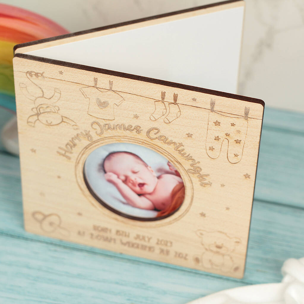 Personalised New Baby Photo Wooden Keepsake Card By Love Lumi Ltd