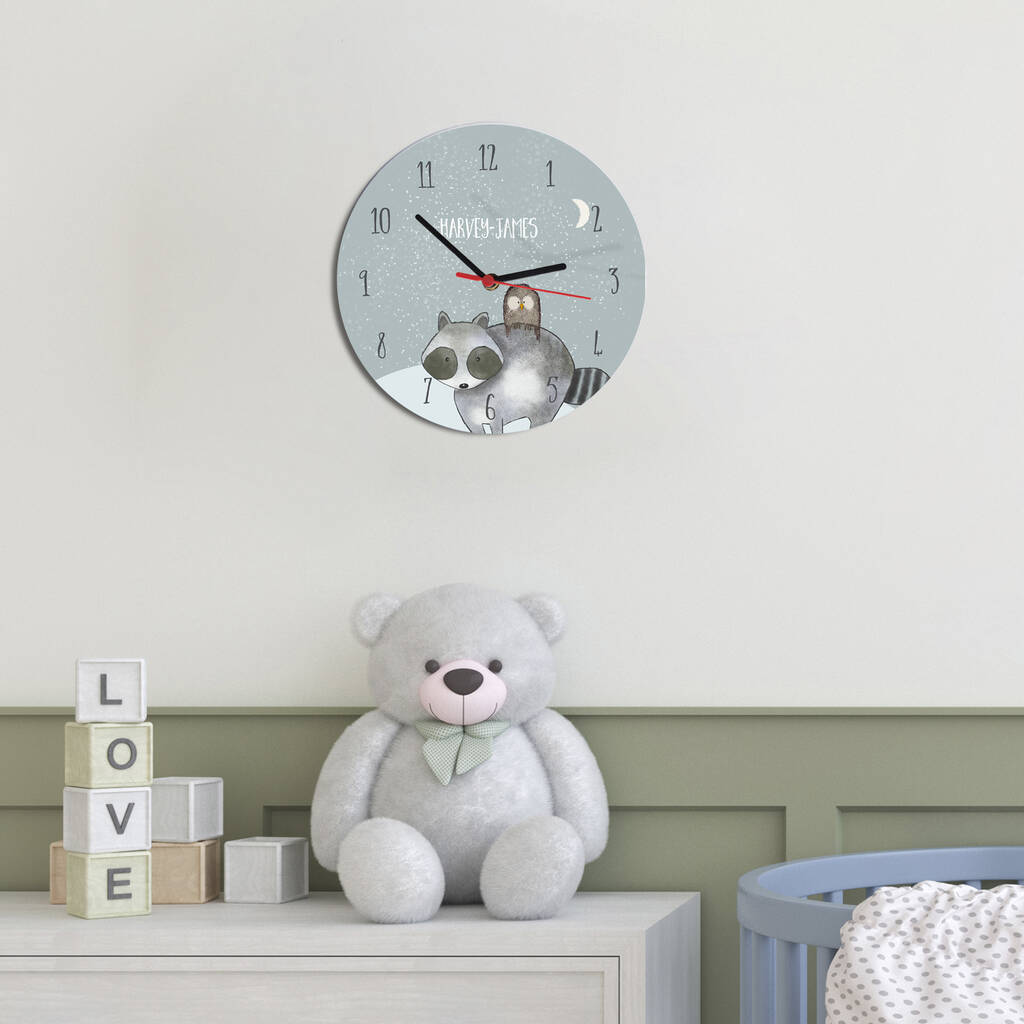 Racoon And Owl Personalised Clock By Donna Crain | notonthehighstreet.com