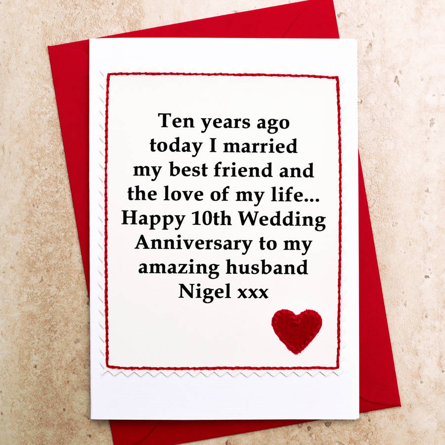 Personalised 10th Wedding Anniversary Card By Jenny Arnott Cards 