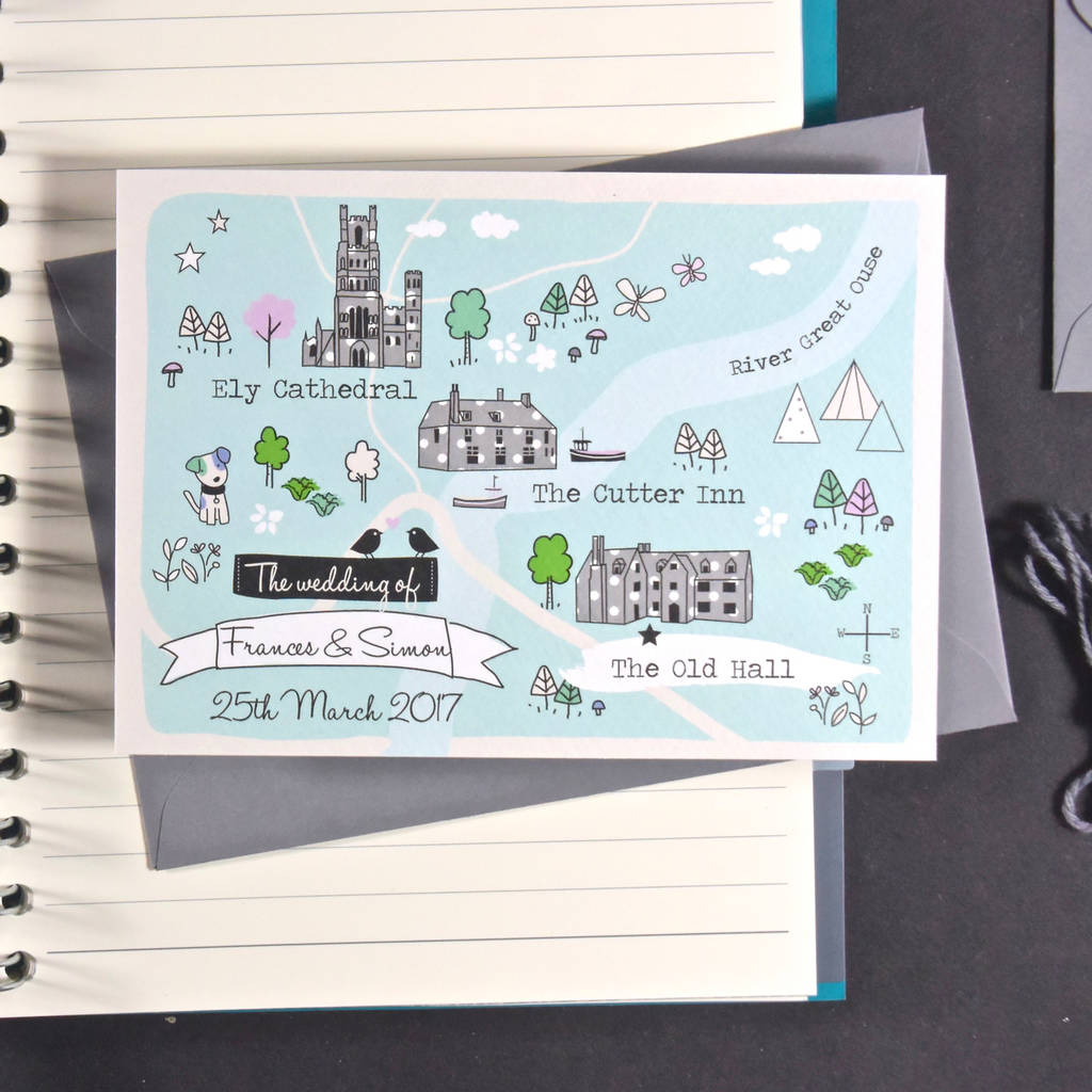 bespoke illustrated map wedding invitation by paper and inc ...