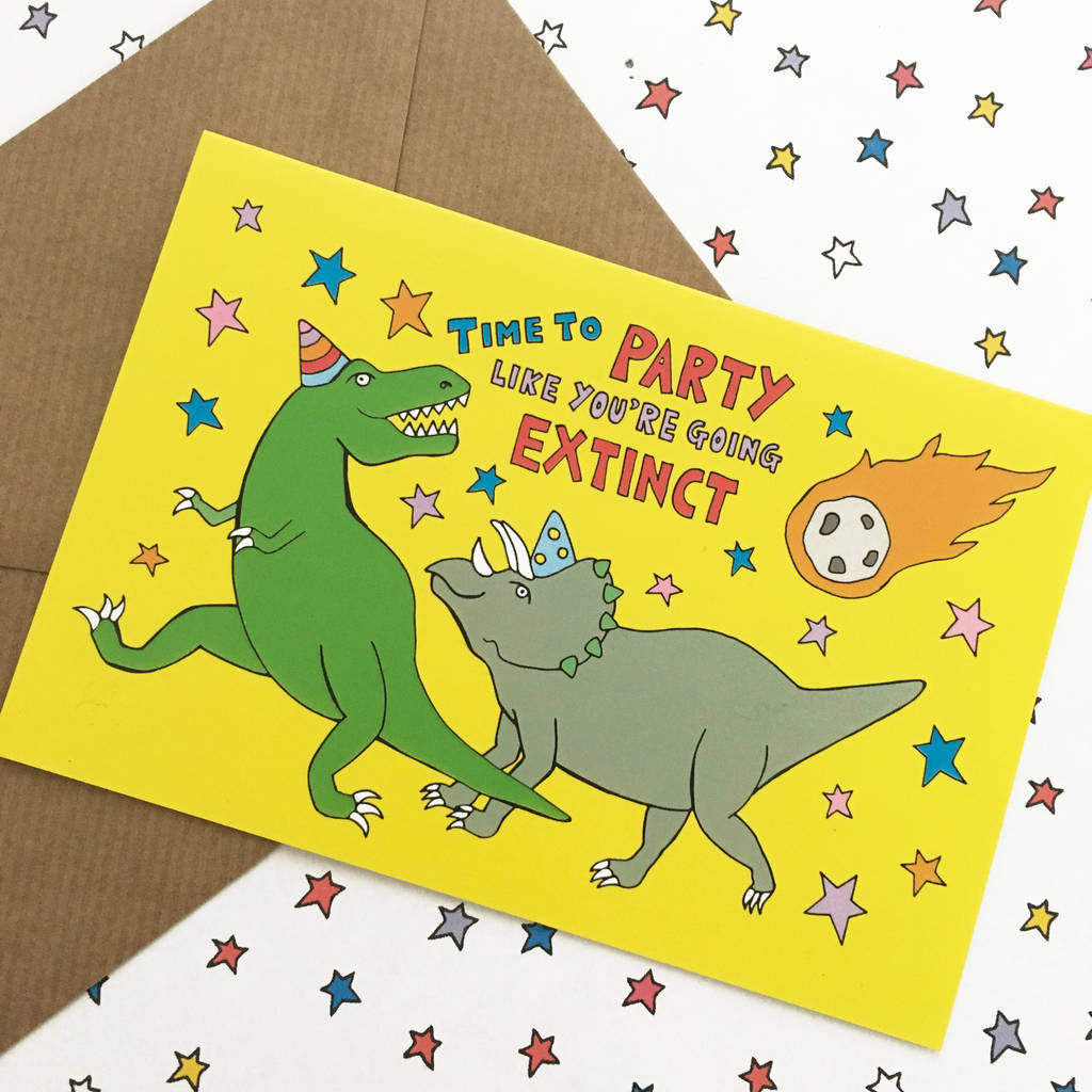 Dinosaur Birthday Card Funny Birthday Card By Ladykerry Illustrated 