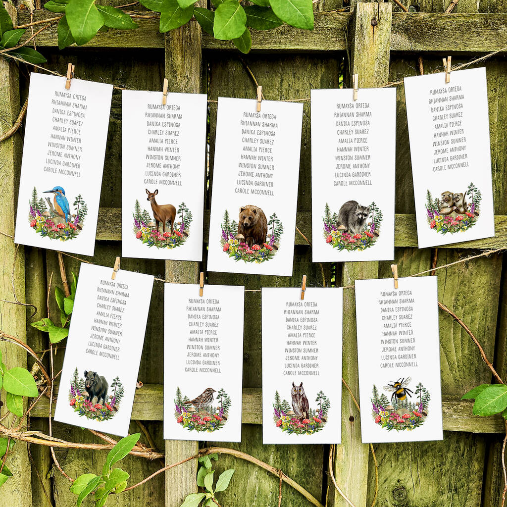 Woodland Animals Table Plan Cards By Paper Willow | notonthehighstreet.com
