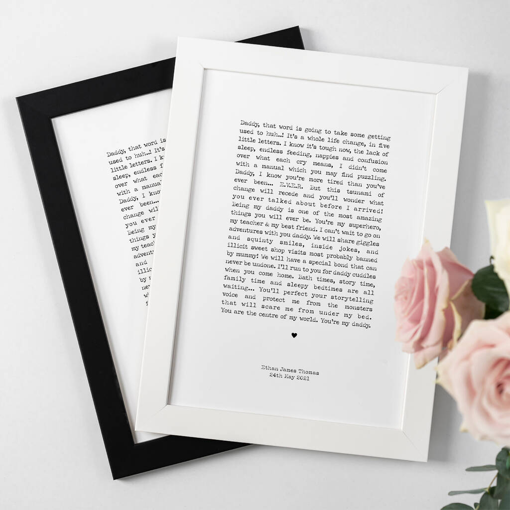 Newborn Letter To New Daddy Print By The Stamford Studio ...