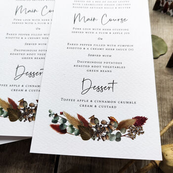 Dried Flowers Menu Card By Paper Willow | notonthehighstreet.com