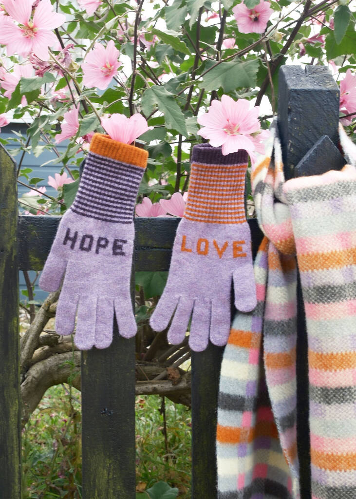 Violet / Rust Love And Hope Lambswool Gloves By Heliotique