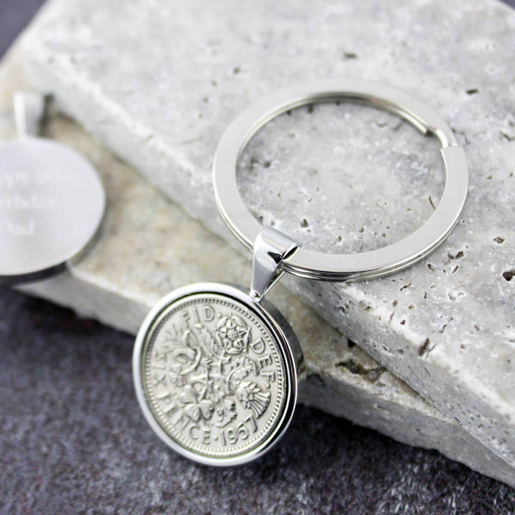 sixpence 1957 60th birthday coin keyring by ellie ellie ...