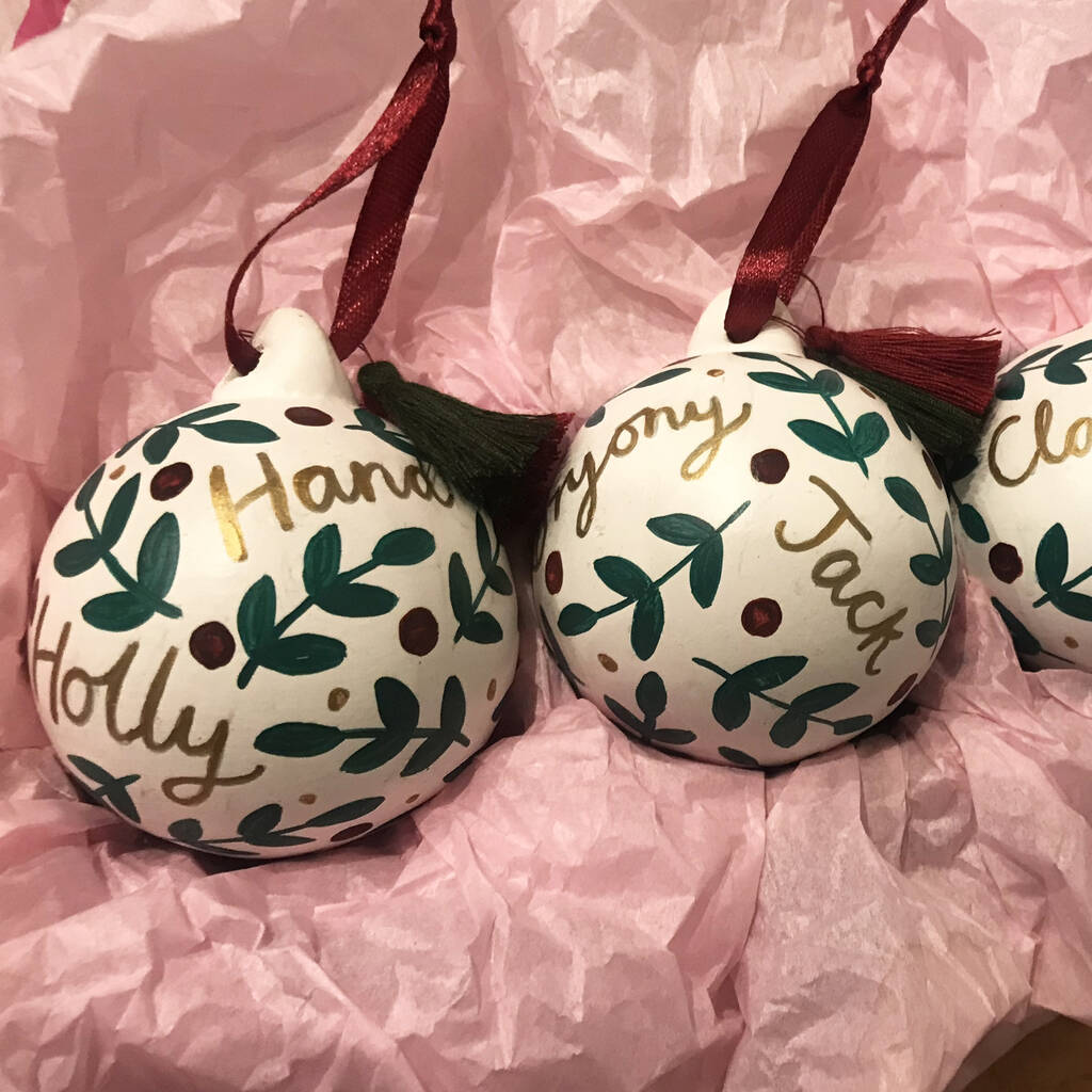 Personalised Botanical Hand Painted Ceramic Bauble By Laura Barnes ...