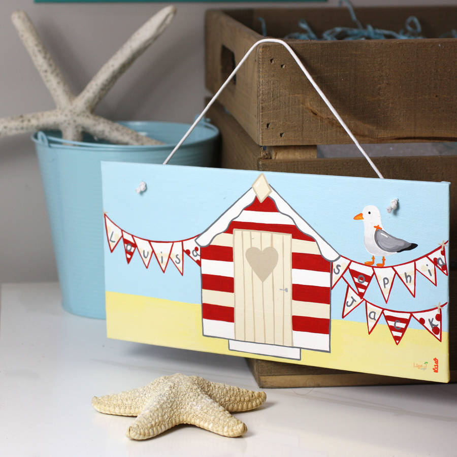 personalised family beach hut canvas sign by liza j design ...