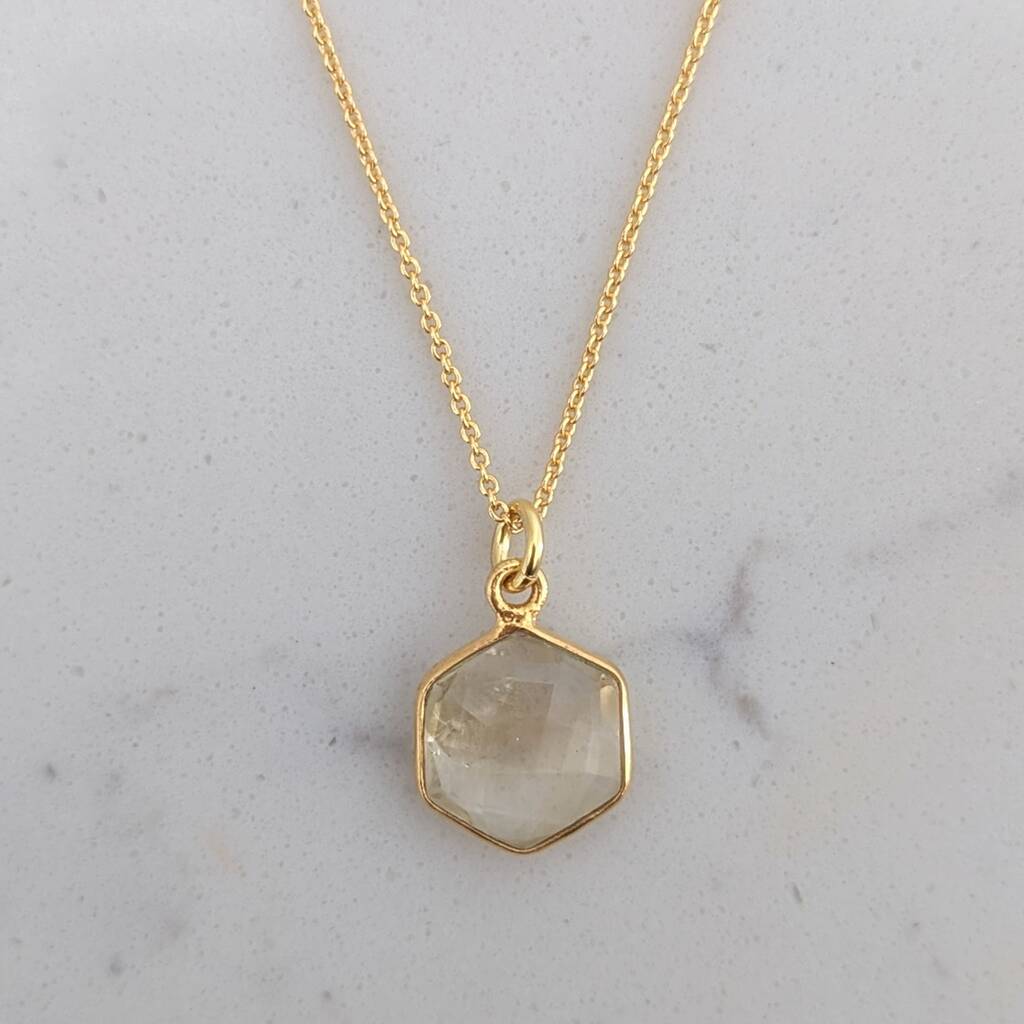 The Hexagon Citrine Gold Plated Gemstone Necklace By Lapis London