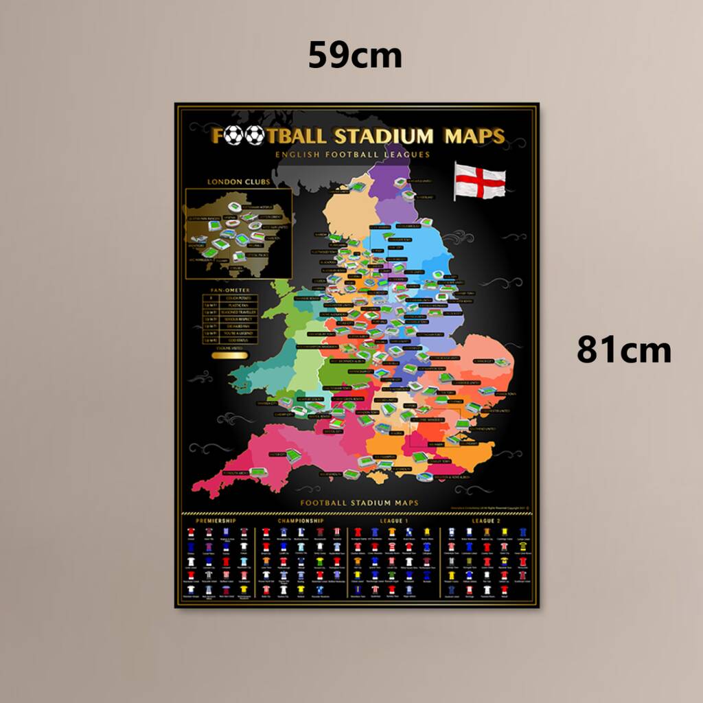 English Football Stadiums Scratch Off Map By Football Stadium Maps ...