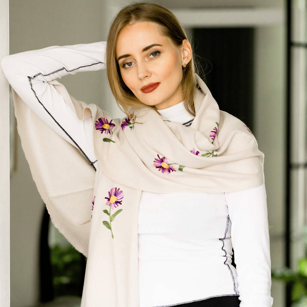 Embroidered Birth Month Flower Scarf By Studio Hop | notonthehighstreet.com