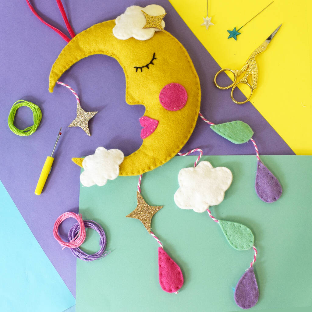 'Happy Moon' Felt Hanging Decoration Craft Kit By The Make Arcade
