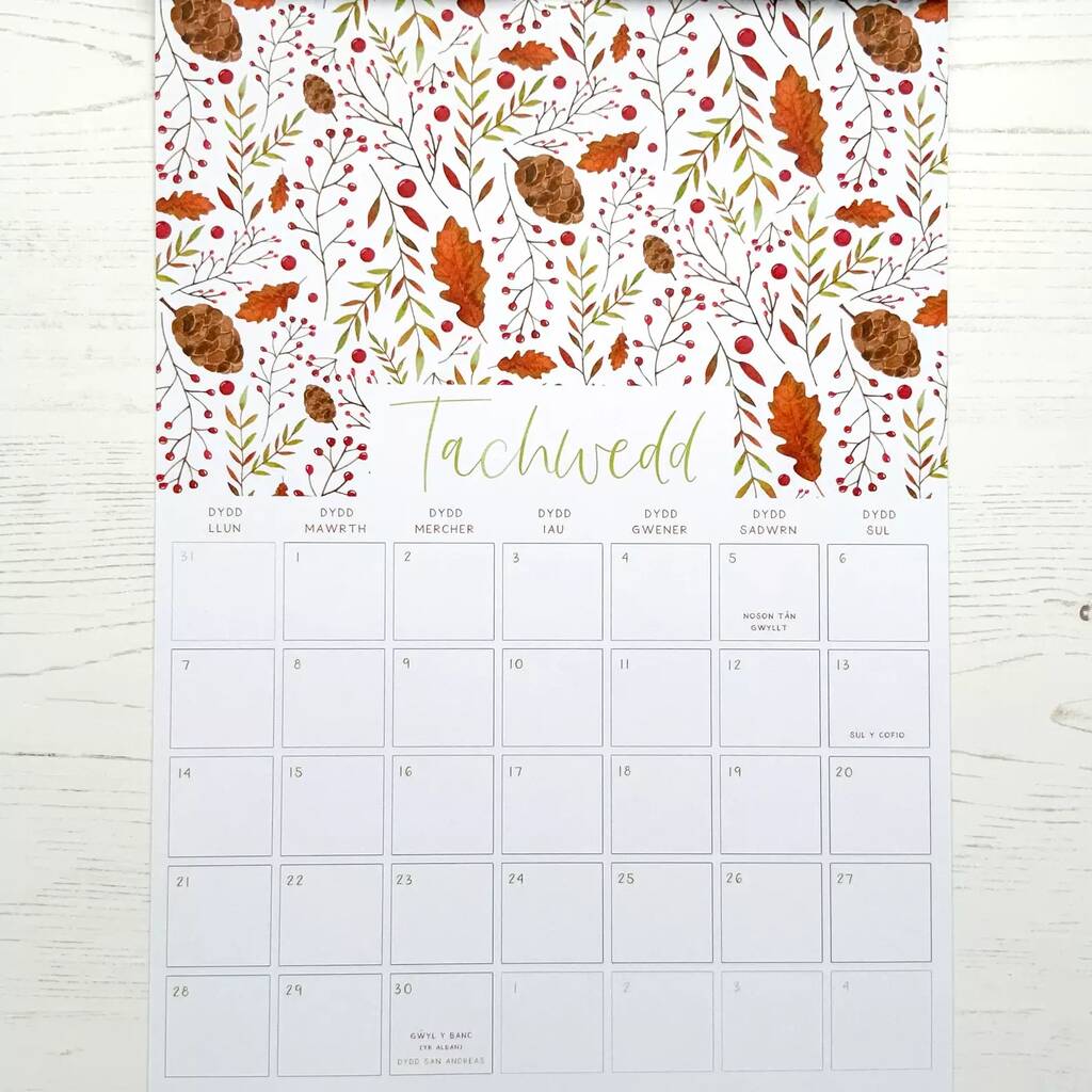 Calendr Cymraeg, Welsh Language Calendar By Eleri Haf Designs ...