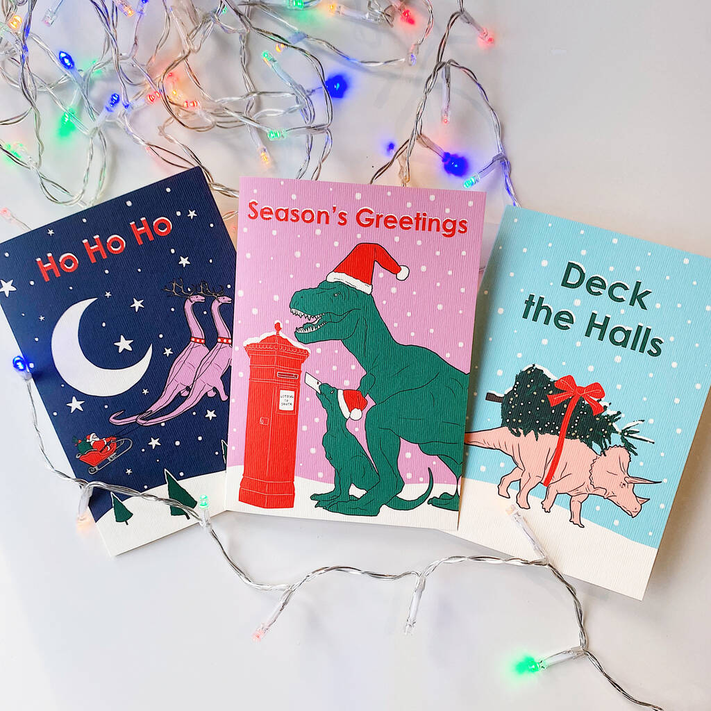 Retro Dinosaur Christmas Cards By La Fam Illustration
