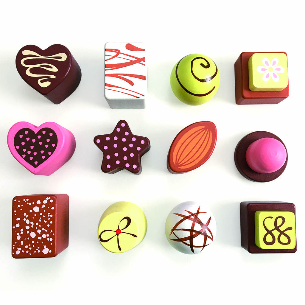 Wooden Chocolate Box, 12 Piece Play Food Set With Box By Bee Smart ...