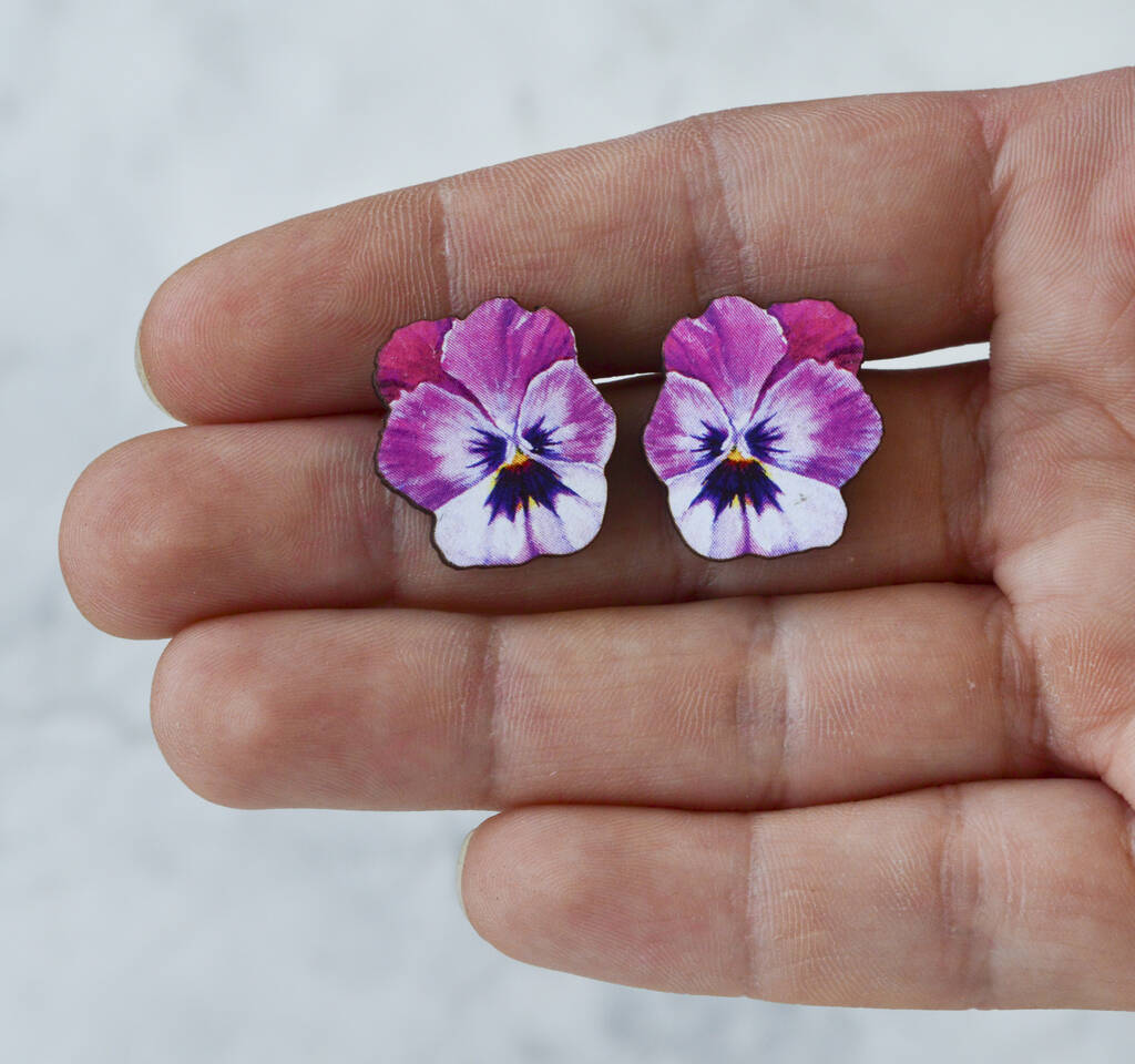 Watercolour Pansy Stud Earrings D By Esoteric London