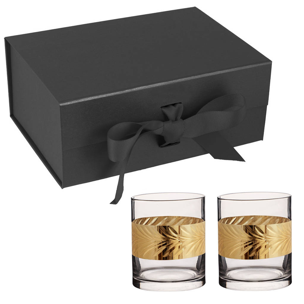 two luxury gold whisky glasses with gift box by dibor ...