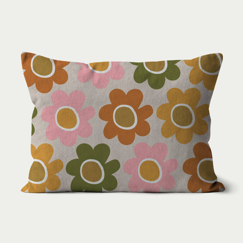 Retro Flowers Patterned Cushion By Tillie Mint Loves
