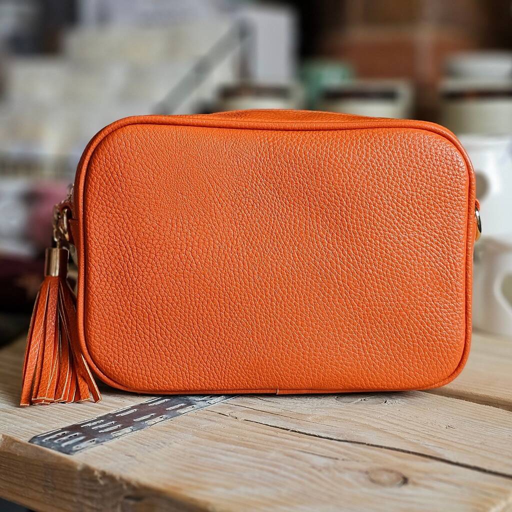 Single Zip Cross Body Bag With Tassel In Orange By Nest Gifts