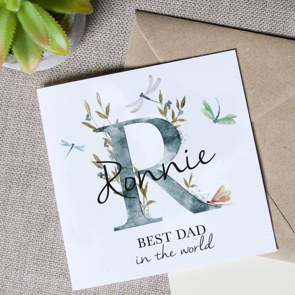 Dad Birthday Initial Watercolour Card By Vintage Designs Reborn