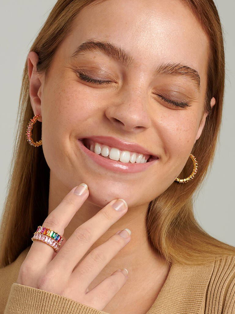 Rainbow Ring With Colourful Stones 18ct Gold Plated By MUCHV ...