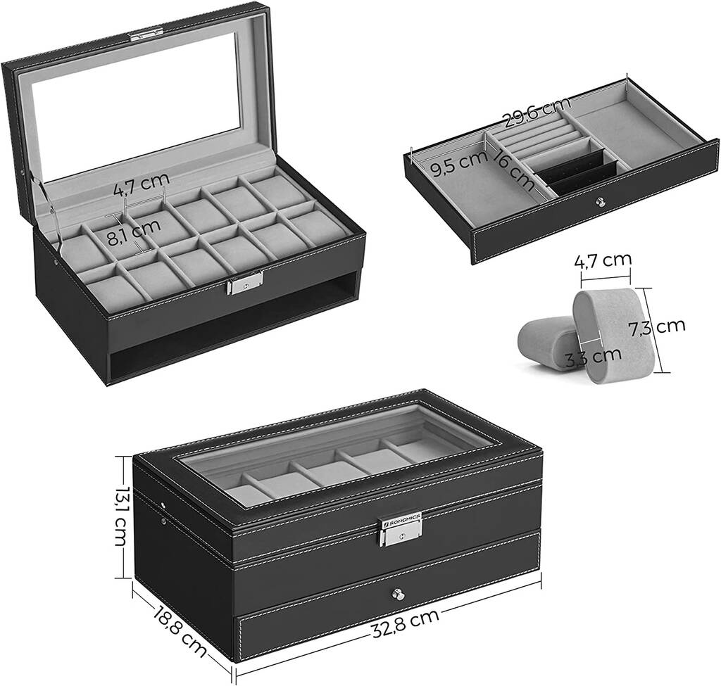 Two Tier 12 Slot Watches Box Case With One Drawer By Momentum ...